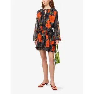 NEVER FULLY DRESSED Ella Poppy-print Woven Mini Dress