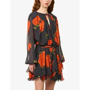 NEVER FULLY DRESSED Ella Poppy-print Woven Mini Dress