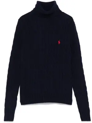 Polo Ralph Lauren High Neck Pullover In Wool And Cashmere - Blue