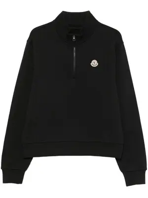 Moncler Half Zip Hoodie With Logo - Black