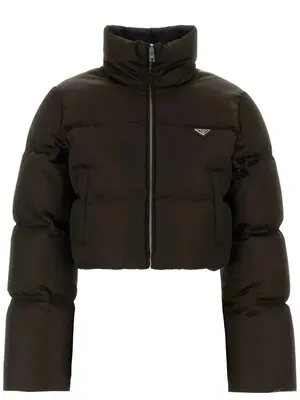 Prada Crop Down Jacket With High Collar - Brown