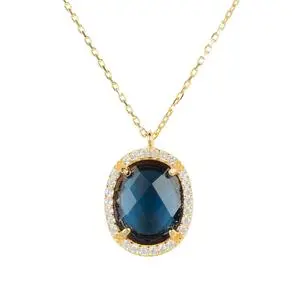 LATELITA Beatrice Oval Gemstone Pendant Necklace - Gold/blue