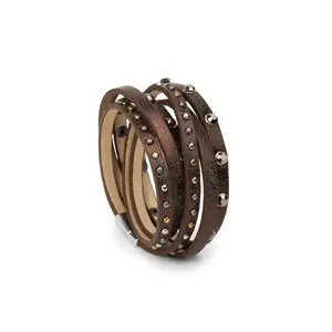 Saachi Western Stud Leather Bracelet - Brown