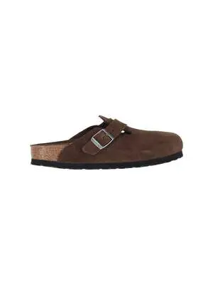 BIRKENSTOCK Suede Clog Mule With Buckle Strap - Brown