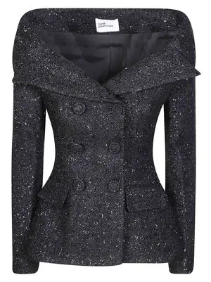 SELF-PORTRAIT Metallic Bouclé Loop Jacket - Nero