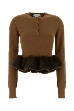 Stella McCartney Wool Crewneck Sweater With Contrasting Trim - Camel