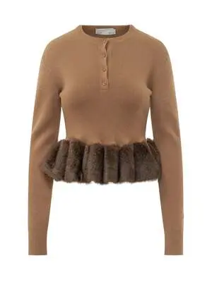 Stella McCartney Wool Crewneck Sweater With Contrasting Trim - Camel