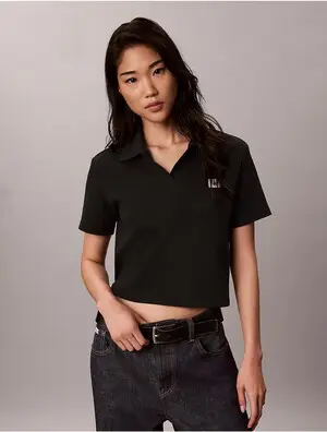 Calvin Klein Woven Monologo Polo Shirt - Black