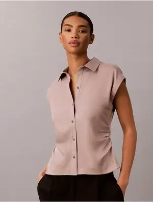 Calvin Klein Lyocell Button-down Sleeveless Top - Dusted Fox