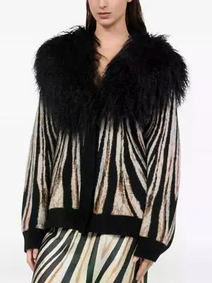 Roberto Cavalli Zebra-print Shearling-collar Cardigan