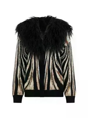Roberto Cavalli Zebra-print Shearling-collar Cardigan