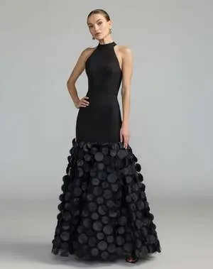 Mac Duggal Halter Neck 3d Floral Hem Gown
