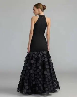 Mac Duggal Halter Neck 3d Floral Hem Gown