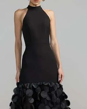 Mac Duggal Halter Neck 3d Floral Hem Gown