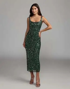 Mac Duggal Embellished Sequin Sleepless Midi Dress