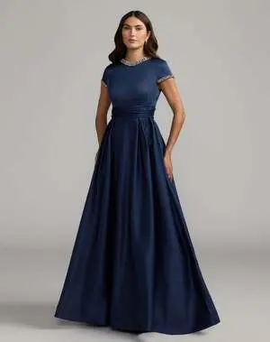 Mac Duggal Embellished Satin High Neck Ball Gown