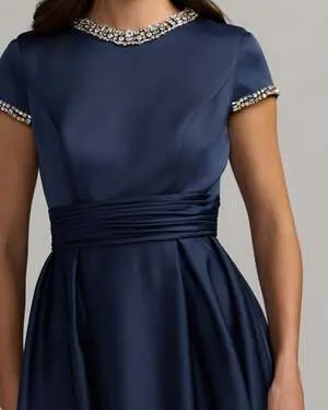 Mac Duggal Embellished Satin High Neck Ball Gown
