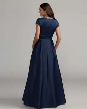 Mac Duggal Embellished Satin High Neck Ball Gown