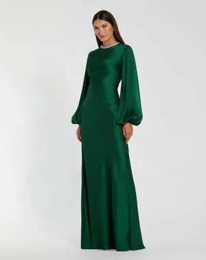 Mac Duggal Beaded High Neck Bishop Sleeve Gown