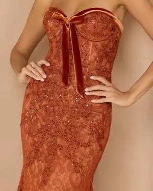 MAC DUGGAL COLLECTION Embroidered Lace Corset Mermaid Gown