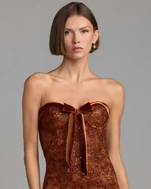 MAC DUGGAL COLLECTION Embroidered Lace Corset Mermaid Gown