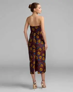 Mac Duggal Floral Brocade Strapless Fitted Midi Dress