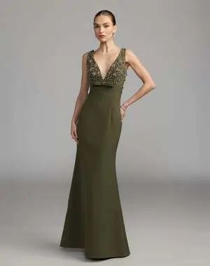 Mac Duggal Embellished Crepe Evening Gown
