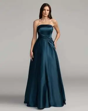 Mac Duggal Strapless Draped Satin Ball Gown