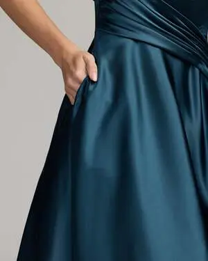 Mac Duggal Strapless Draped Satin Ball Gown