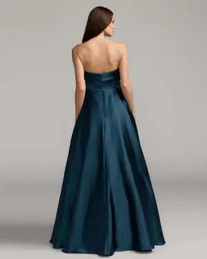 Mac Duggal Strapless Draped Satin Ball Gown