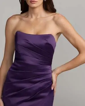 Mac Duggal Strapless Satin Gown With High Slit