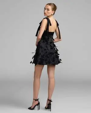 MAC DUGGAL COLLECTION Feather Embellished Bow Strap Mini Dress