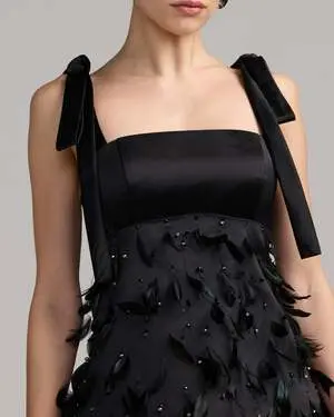 MAC DUGGAL COLLECTION Feather Embellished Bow Strap Mini Dress