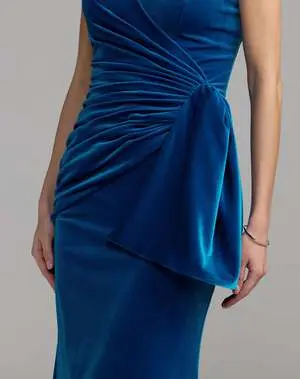 Mac Duggal Strapless Velvet Draped Column Gown