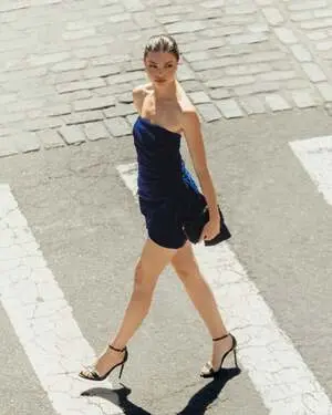 Mac Duggal Blue Strapless Velvet Wrap Mini Dress
