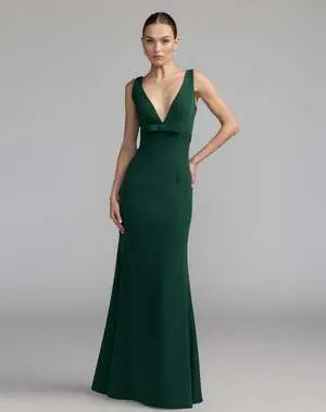 Mac Duggal Sleeveless V-neck Mermaid Gown With Bow - Green