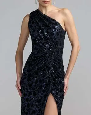 Mac Duggal Floral Sequin One Shoulder Gown