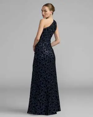 Mac Duggal Floral Sequin One Shoulder Gown