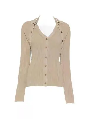 FERRAGAMO Ribbed-knit Cardigan - Neutrals