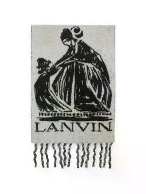 LANVIN Logo-print Fringed Scarf - Grey