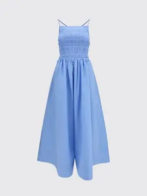 GANNI A-line Cotton Midi Dress With Square Neckline And Thin Straps - Gnawed Blue