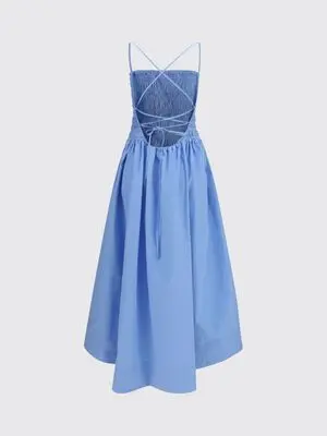 GANNI A-line Cotton Midi Dress With Square Neckline And Thin Straps - Gnawed Blue