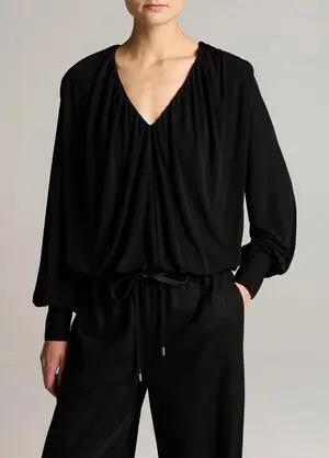 Vince Matte Jersey V-neck Bubble Top - Black