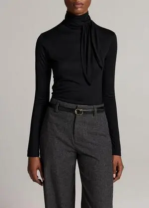 Vince Jersey Tie-neck Long-sleeve Top - Black
