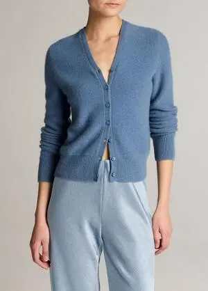 Vince Plush Cashmere V-neck Cardigan - Blue Slate