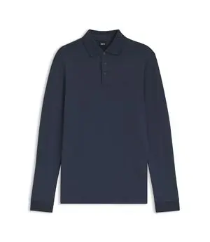 BOSS Long-sleeved Polo Shirt In Interlock Cotton With Logo - Light Blue