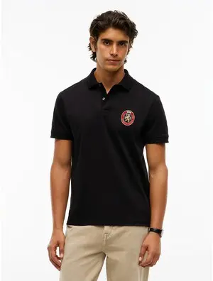 Tommy Hilfiger Regular Fit Crest Patch Interlock Polo - Black
