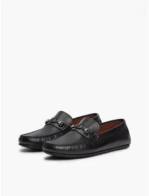 Tommy Hilfiger Flag Hardware Leather Driving Loafer - Black