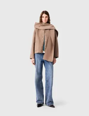 Maje Short Double-faced Coat With Removable Hooded Scarf