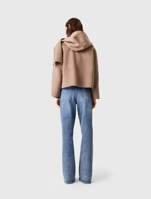 Maje Short Double-faced Coat With Removable Hooded Scarf